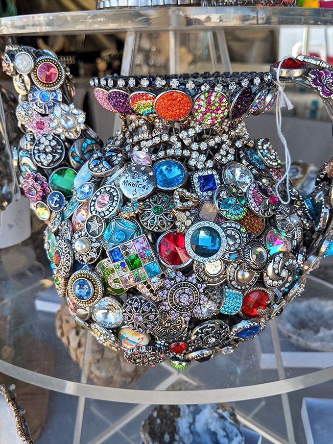 A bedazzled teapot that would make Liberace weep with joy – because sometimes more really is more.