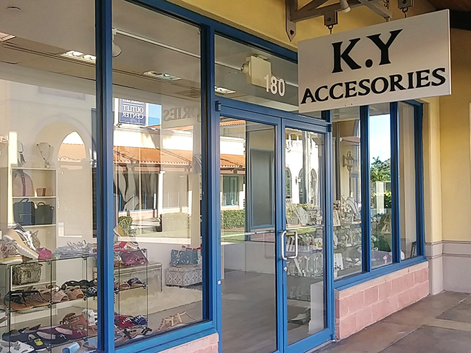 K.Y. Accessories showcases sparkly temptations behind pristine glass, where $45 might actually buy something that looks like a million bucks.