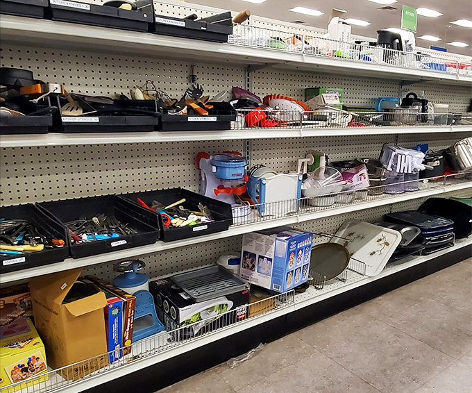 The accessories aisle: where orphaned kitchen gadgets wait patiently for someone who knows exactly what that strange-looking utensil actually does.