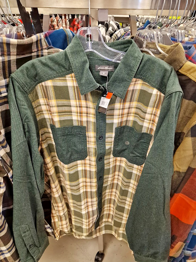 Eddie Bauer flannel for the price of fast fashion? This is the kind of math that makes outlet shopping an Olympic sport.