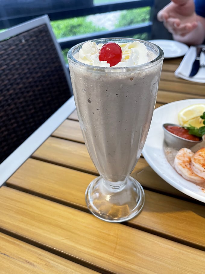 A milkshake so thick you'll get an arm workout before the brain freeze hits&mdash;topped with whipped cream and a cherry that's basically jewelry.