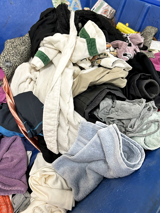 Textile treasures await the discerning eye. Yesterday's fashions pile high, promising style resurrection for those willing to dig deep.