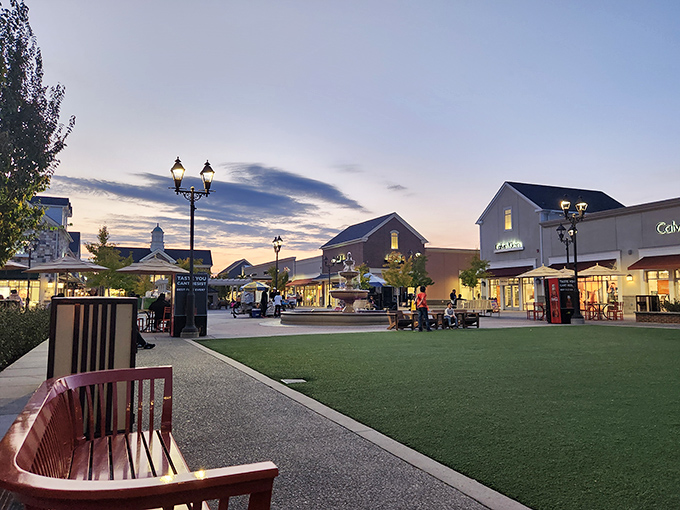 Green space for catching your breath between stores, because even bargain hunters need pit stops during shopping marathons.