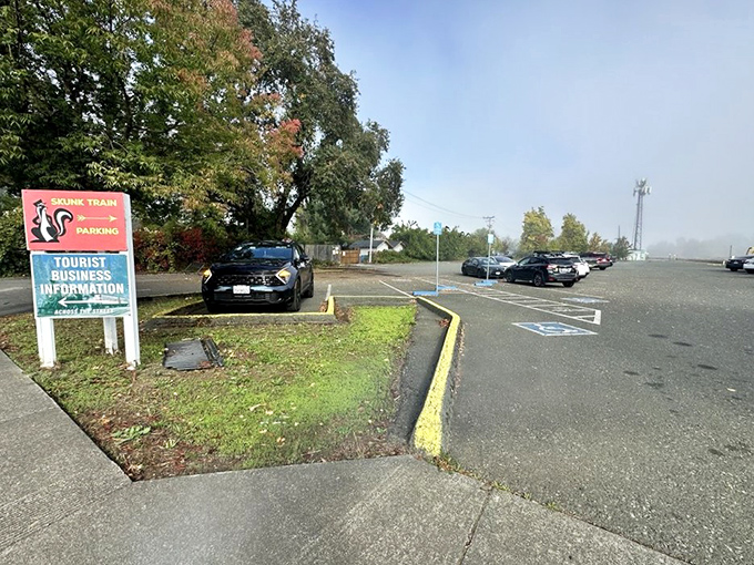 Even the parking lot feels like part of the adventure, with vintage signage hinting at the timeless journey that awaits beyond the asphalt. 