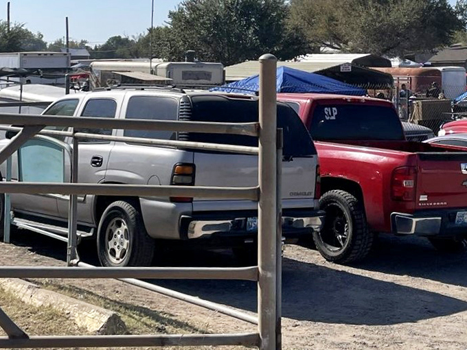 The parking lot tells its own story&mdash;pickup trucks and SUVs ready to haul away the day's discoveries to their new forever homes.