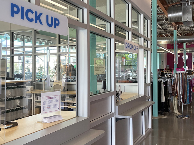 The pickup and drop-off area makes donating easier than returning something you bought online and immediately regretted.