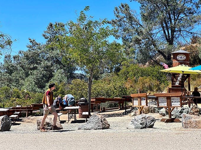 The picnic area offers a sun-drenched respite after underground exploration &ndash; because even adventurers need to recharge with sandwiches and sunshine.