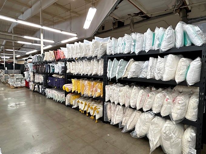 Pillow mountain! The ultimate destination for anyone who's ever said, "You can never have too many throw pillows."