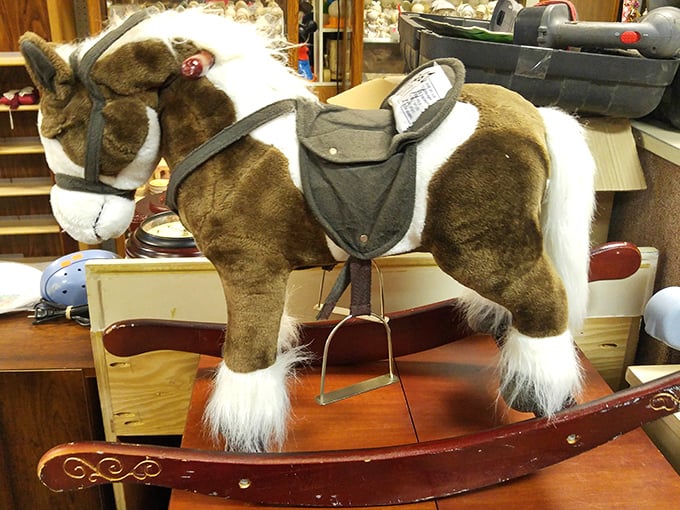 This plush rocking horse isn't just a toy &ndash; it's a first rodeo waiting to happen in some lucky child's playroom.
