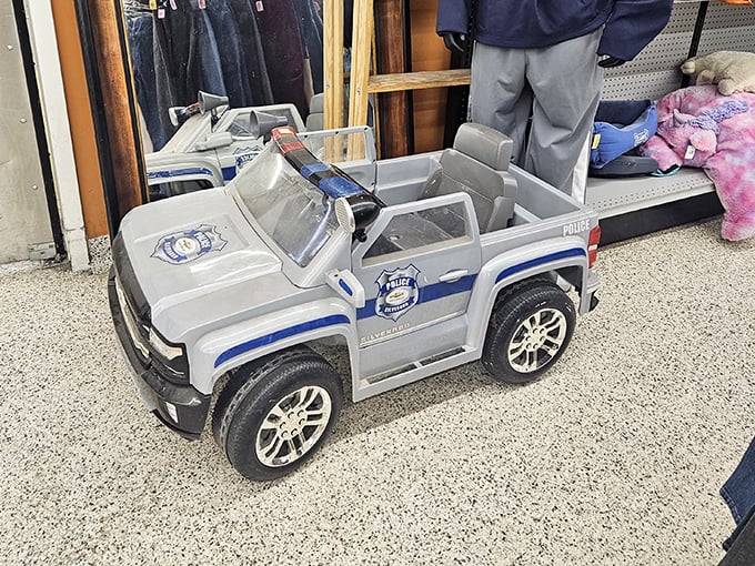 Tiny police cruiser, huge imagination potential. Some kid's going to patrol the living room in style for about the price of a fancy coffee.