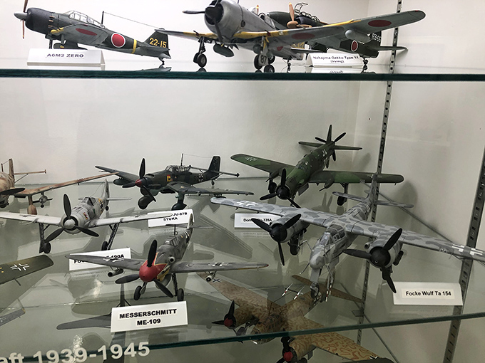 A miniature air force stands in perfect formation, each model aircraft telling the story of engineering evolution and the daring souls who pushed the boundaries of flight. 