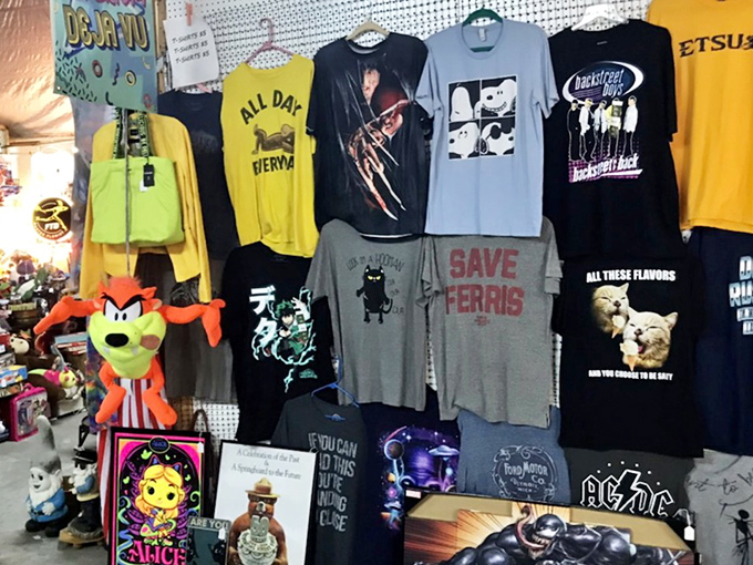 T-shirt archaeology at its finest! From "Save Ferris" to AC/DC, each shirt is a wearable time capsule of pop culture. 