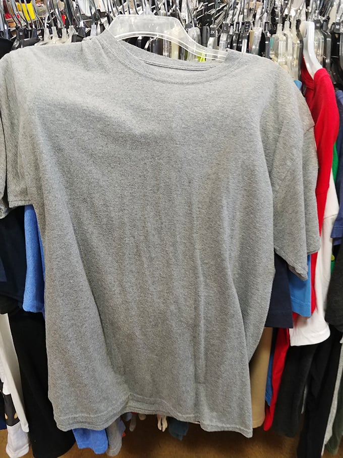 The humble gray t-shirt—thrifting's equivalent of finding the perfect blank canvas for your personal style revolution.