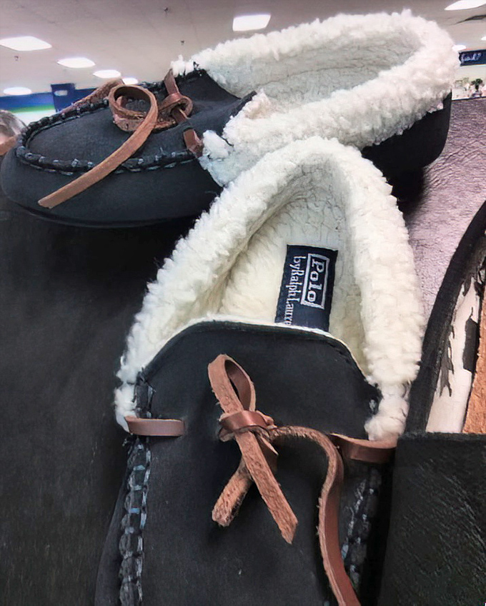 Cozy slippers at thrift store prices mean your feet stay warm without your budget getting cold.