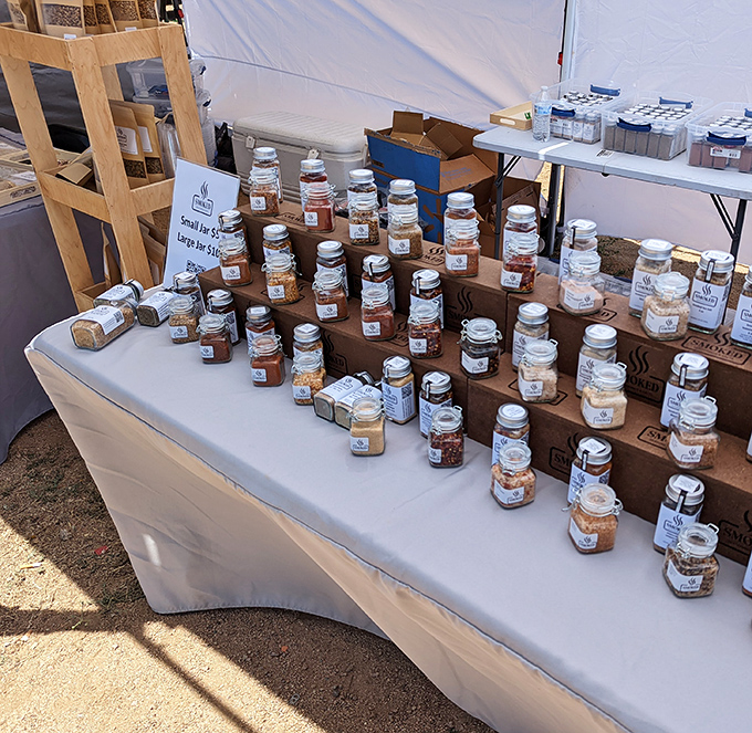 Mason jar magic &ndash; homemade preserves and smoked delicacies lined up like edible jewels of the desert.