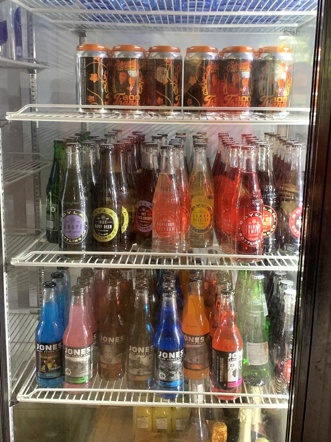 The drink cooler: where craft sodas line up like colorful soldiers ready for sandwich-pairing duty. Jones and Boylan's bottles standing at attention. 