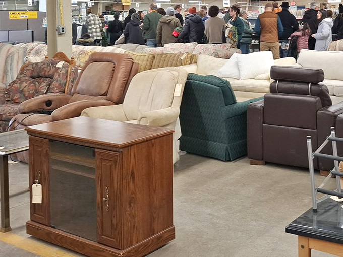 Comfortable seating options stretch endlessly, offering everything from recliners to classic couches at unbeatable prices.