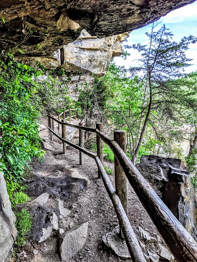 Walking beneath this rocky overhang feels like exploring the backstage area of Earth's most impressive natural theater.
