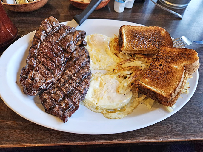 When a steak this size shows up for breakfast, you know two things: you're in the West, and lunch is officially canceled.