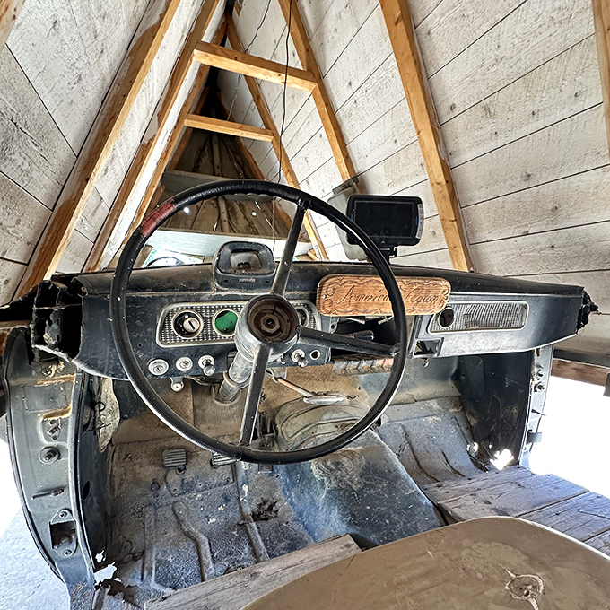 Not the dashboard of a Ferrari, but something far more intriguing&mdash;the vintage controls of what might be the world's only drivable watermelon slice.