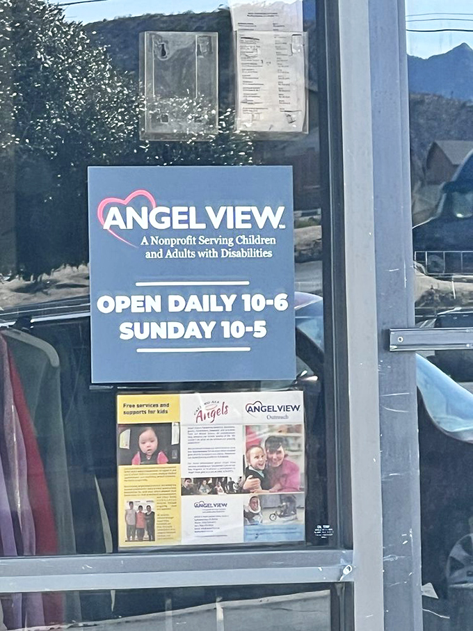 The sign tells the story &ndash; not just store hours, but a mission to serve children and adults with disabilities through your purchases.