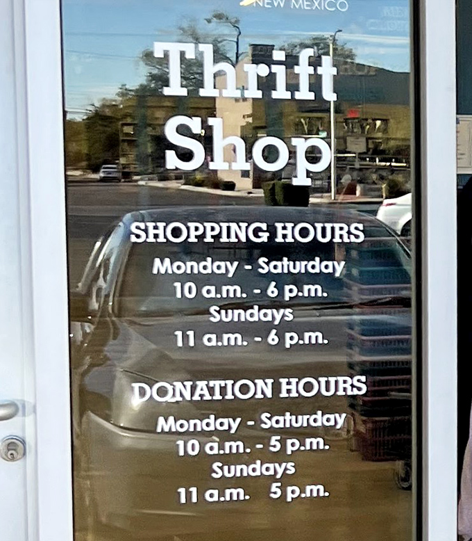 Shopping and donation hours clearly displayed &ndash; the perfect schedule for both dropping off yesterday's favorites and discovering tomorrow's treasures.