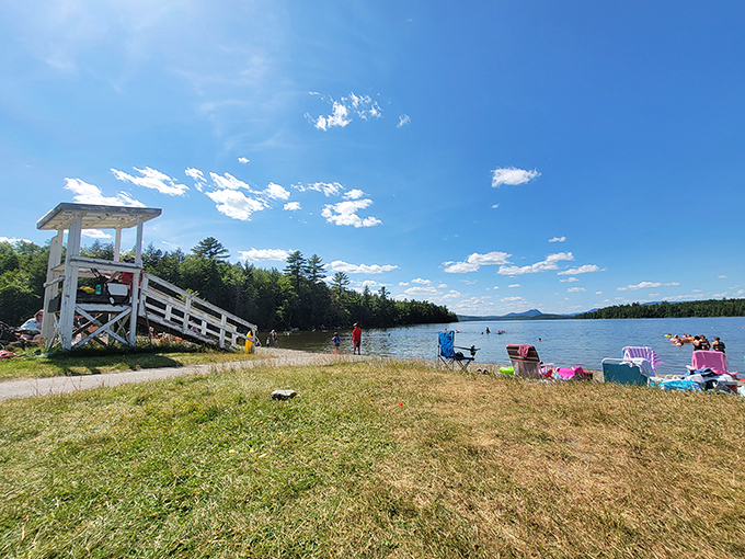 Summer in Maine distilled to its essence&mdash;blue skies, clear water, and lifeguard stands that look like they belong in a Wes Anderson film.