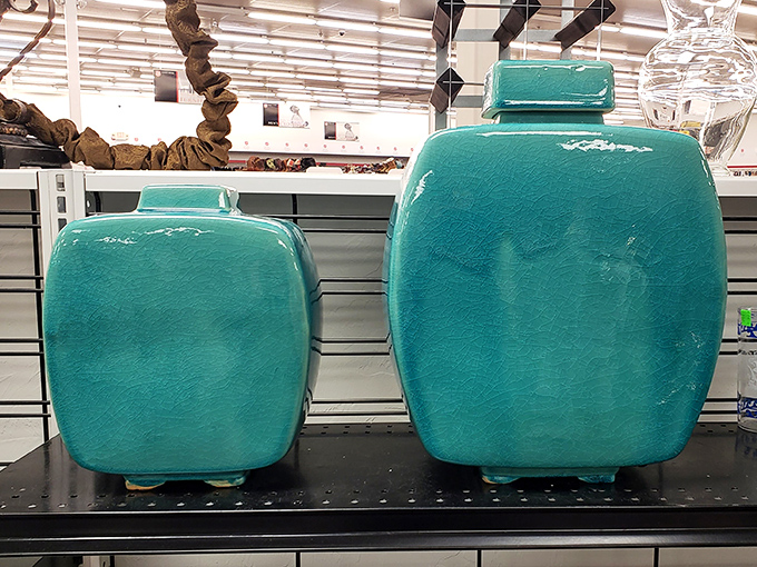 These turquoise ceramic vessels look like they escaped from a high-end home d&eacute;cor catalog, yet they're priced for real-world budgets.