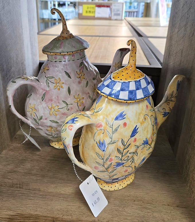 Hand-painted teapots demonstrate that teatime deserves whimsy, combining function with folk art charm at thoroughly reasonable prices.