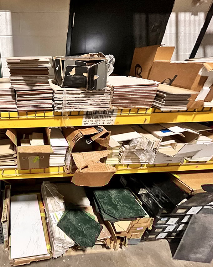 Tile samples stacked like a choose-your-own-adventure novel, except every ending involves a beautiful new backsplash in your kitchen.