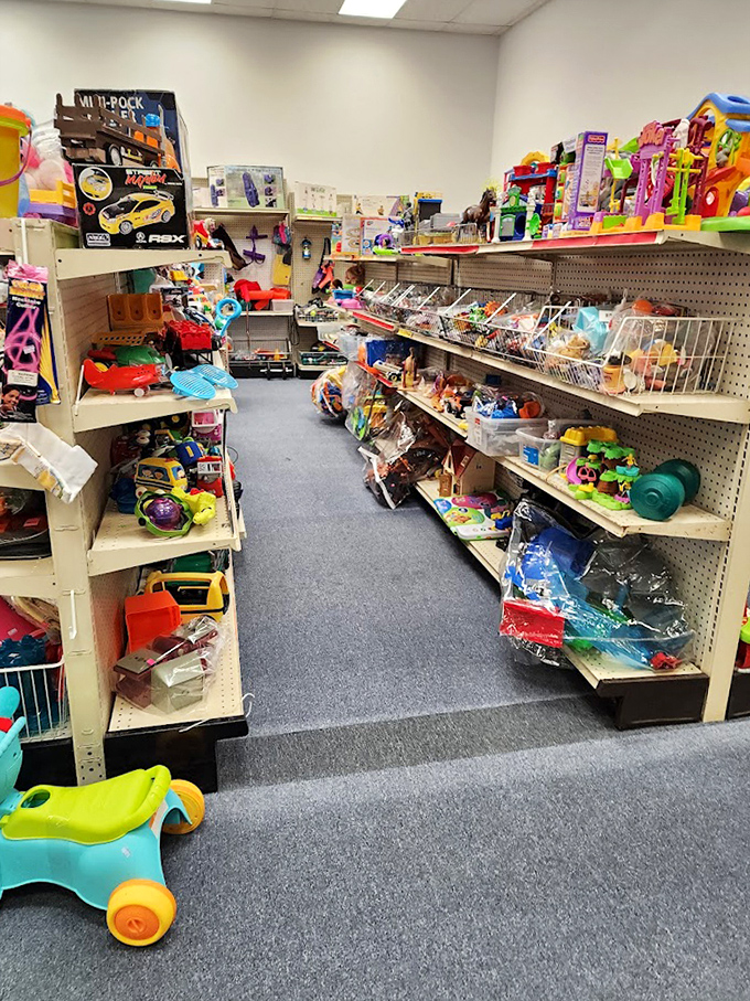 Toy paradise where nostalgic parents often get more excited than their kids. "I had that exact same Fisher-Price garage when I was seven!"