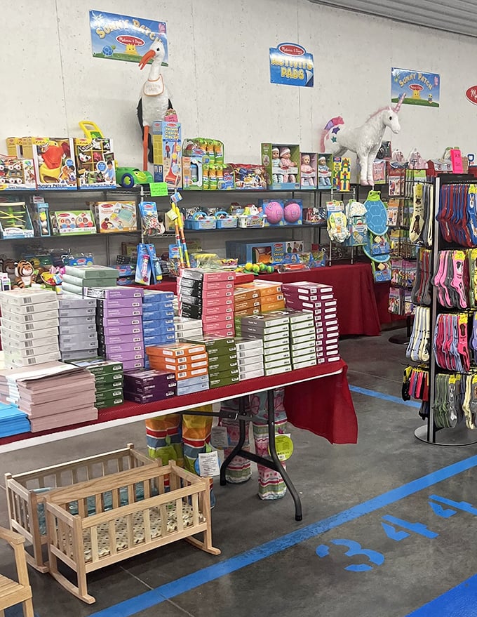 Childhood nostalgia by the stackful! From wooden cradles to stuffed unicorns, this toy section delights both kids and the inner child in every adult.