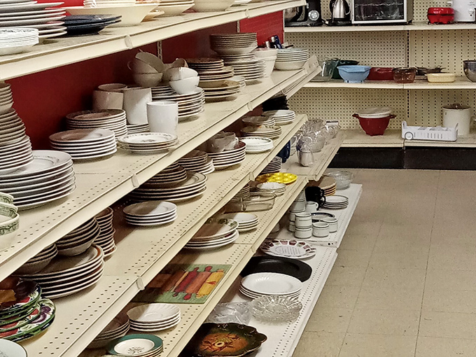 Plates stacked like ceramic poker chips&mdash;a dinnerware jackpot where mismatched treasures become your table's conversation pieces.
