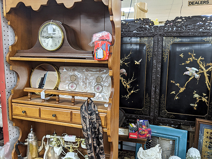 That wooden hutch has witnessed more family dinners than Thanksgiving at your aunt's house. The ornate Asian cabinet? Pure functional art.