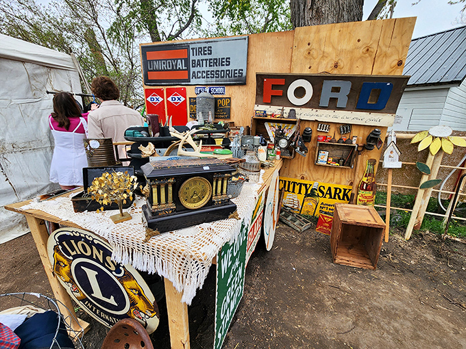 Automotive memorabilia and vintage signs create the perfect man-cave starter kit. That Lions Club emblem alone is worth the admission price.