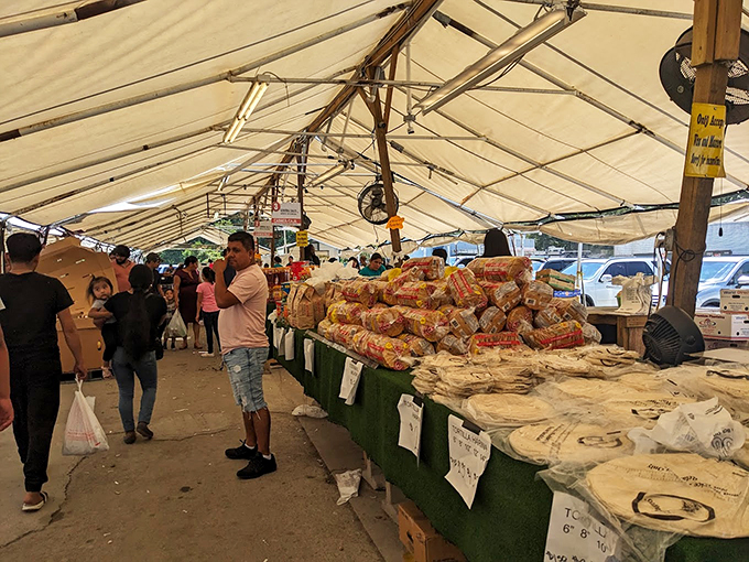 Weekend warriors navigate this covered marketplace of possibilities, where one person's "I don't need this anymore" becomes another's "I've been looking everywhere!"