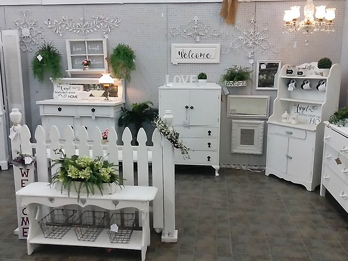 Shabby chic paradise in pristine white. Joanna Gaines would clear her schedule to browse this farmhouse furniture collection.