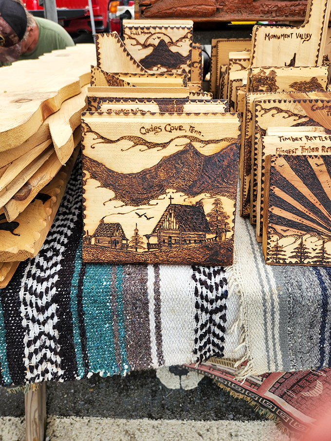 These wood-burned scenes of Cades Cove capture the Smokies' soul in pyrography. Local artistry that brings mountain magic to your living room wall.