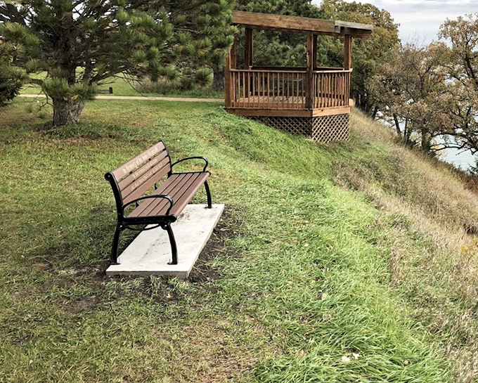 This hillside bench and gazebo combo might be the best therapy session in South Dakota. Doctor's orders: sit and stare at the water.
