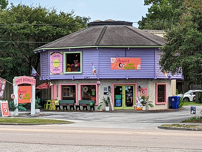 Purple and pink paint job screams "we're not your average donut shop" - and that's exactly the point.