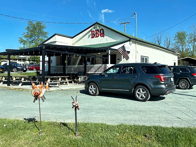 The Barbeque Exchange's charming white building stands like a smoke-scented lighthouse guiding hungry souls to port.