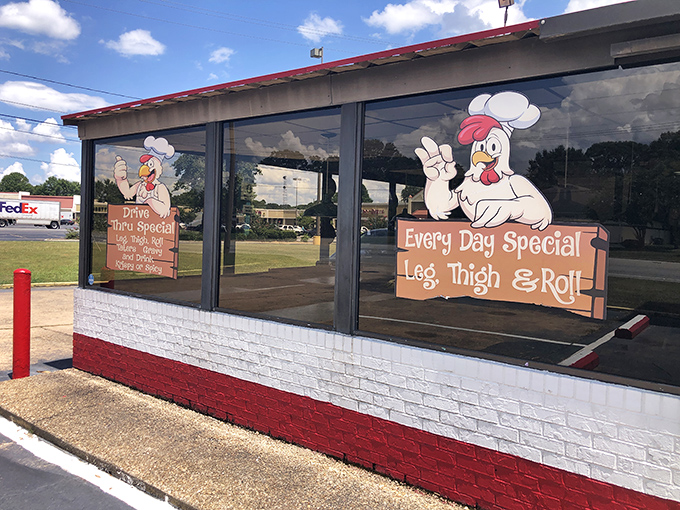 Big H's cartoon chicken mascot makes a promise that the kitchen absolutely keeps. Follow that waving wing to flavor town!