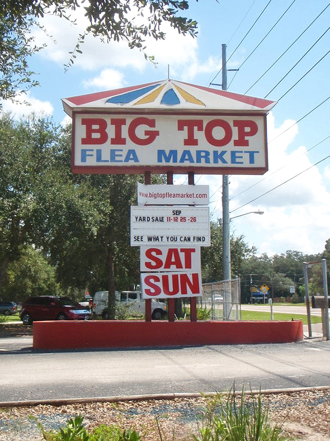 Circus of savings! The Big Top's iconic sign welcomes bargain hunters to a three-ring shopping extravaganza.