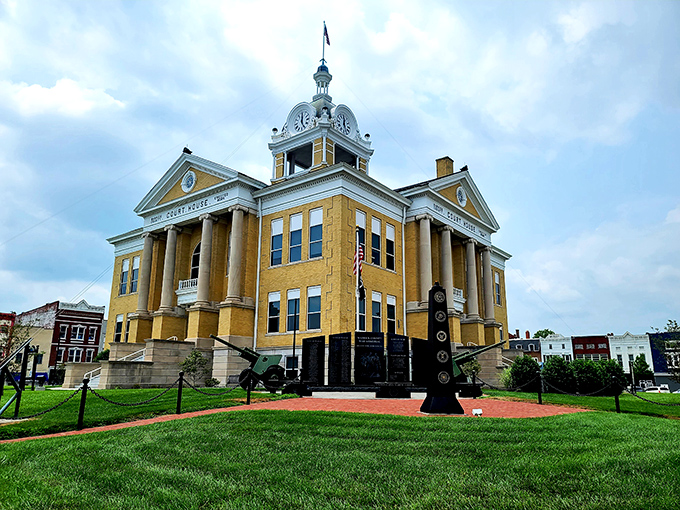 Boonville&rsquo;s courthouse dominates the square with timeless grandeur &mdash; a striking reminder that small towns can carry big history with quiet pride.