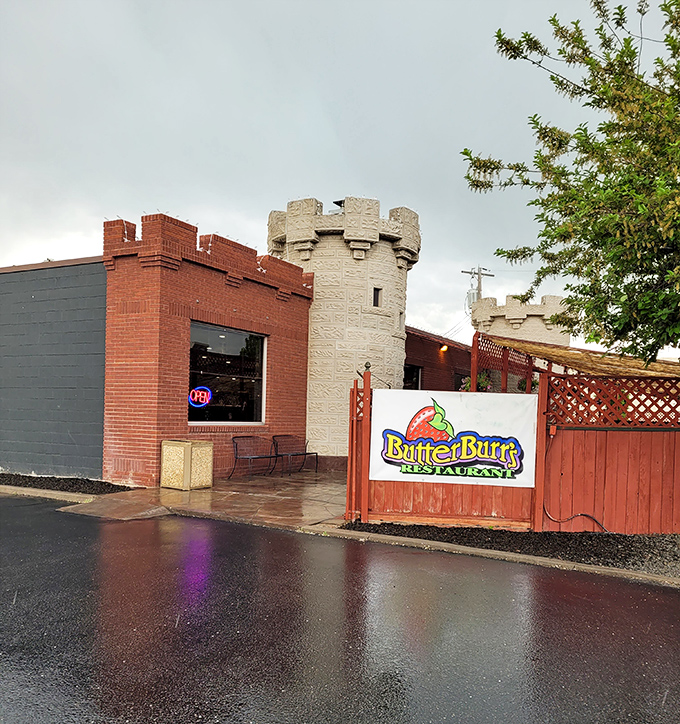 Butter Burr's castle-like towers stand guard over comfort food treasures. Even in rain, this fortress of flavor beckons.