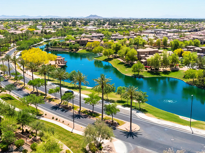 Chandler's waterfront communities blend desert living with refreshing blue waters. Those palm trees aren't just showing off &ndash; they're inviting you in!