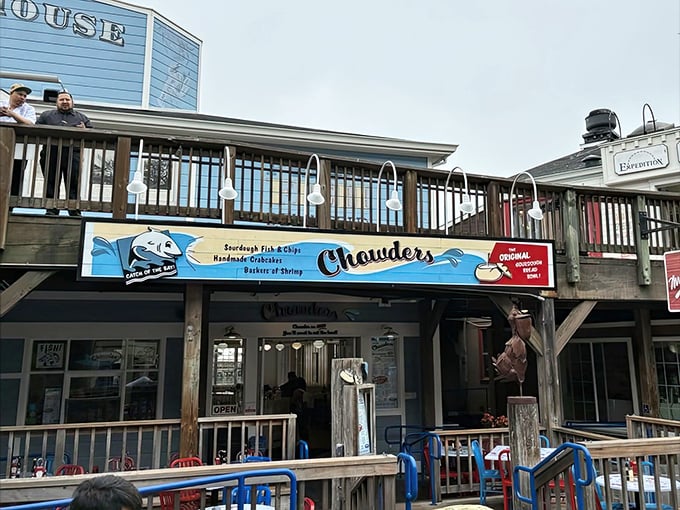 With a name like "Chowder's," this place better deliver &ndash; and that blue sign promises creamy, clammy perfection just steps from the bustling wharf.