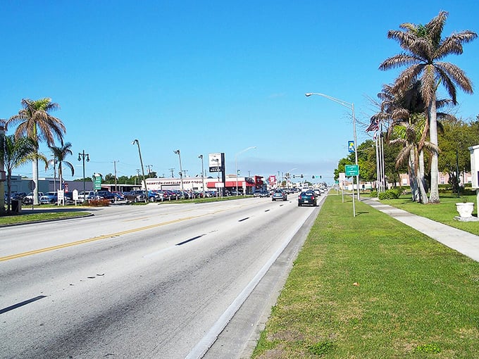 The wide streets of Clewiston welcome visitors to "America's Sweetest Town," where sugarcane fields stretch to the horizon.