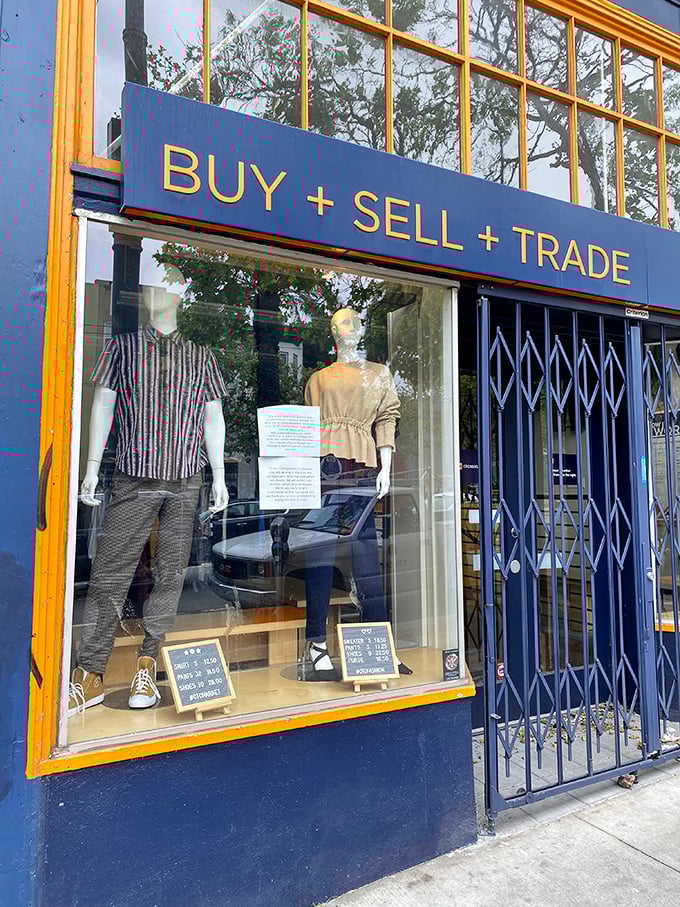 Crossroads' stylish blue and orange facade hints at the fashion-forward finds waiting inside.