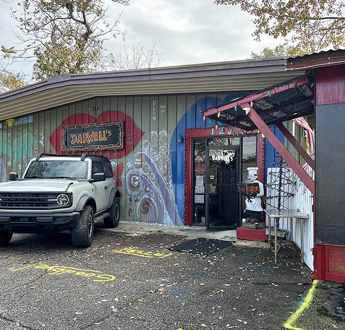 Artistic expression meets Gulf Coast flavor! Darwell's colorful exterior hints at the creative cuisine waiting inside.
